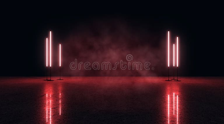 Dramatic Light Pillars Casting Reflections on a Dark Stage with Mist ...