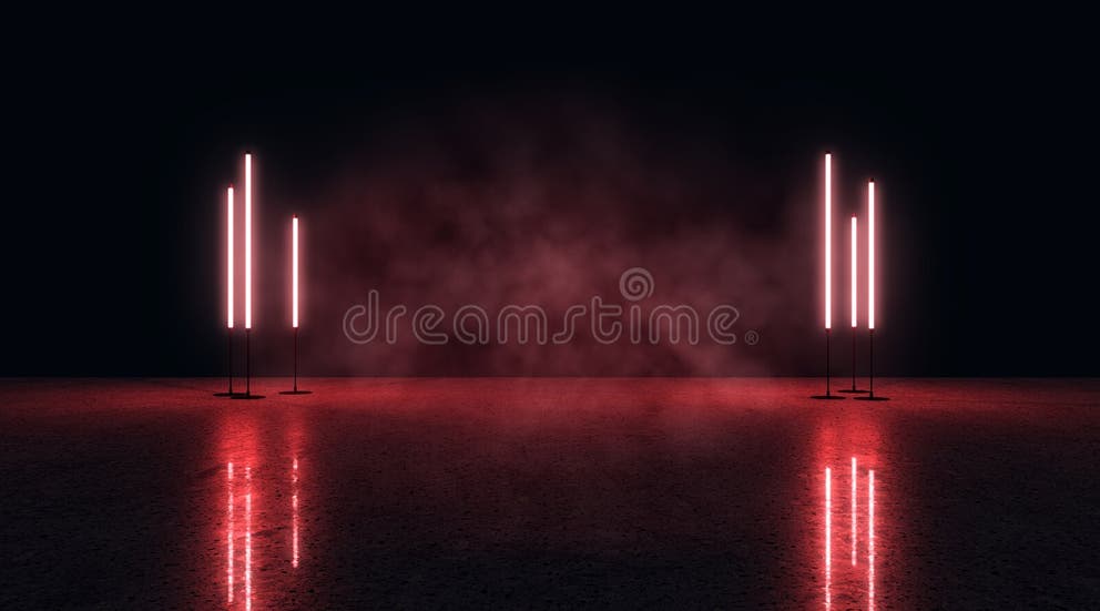 Dramatic Light Pillars Casting Reflections on a Dark Stage with Mist ...