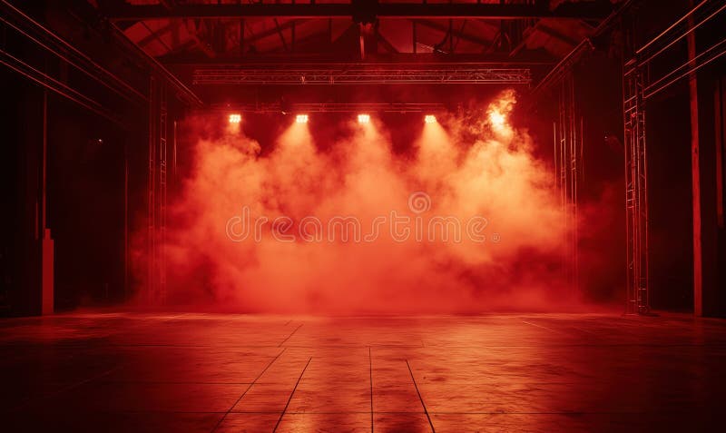 Dramatic Red Lighting and Fog in an Empty Performance Space for Events ...