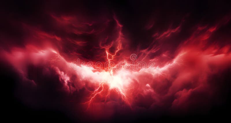 Dramatic Red Lightning Storm with Intense Clouds and Bright Lightning ...