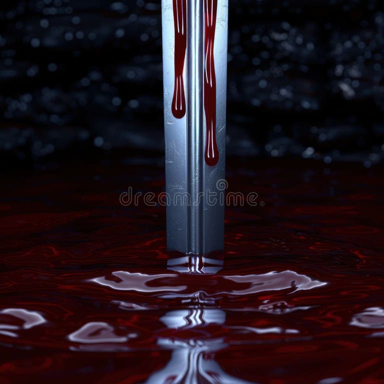 Dramatic Red Liquid Dripping from a Metal Container Stock Illustration ...