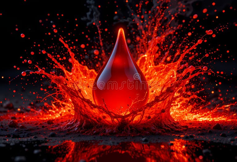 Dramatic Red Liquid Drop Creating a Fiery Splash Stock Illustration ...