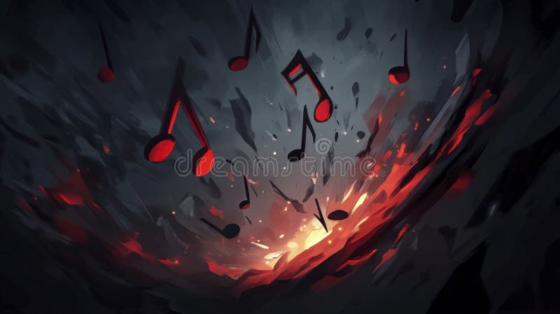 Dramatic Red Notes Rise from a Fiery Musical Abyss Stock Illustration ...