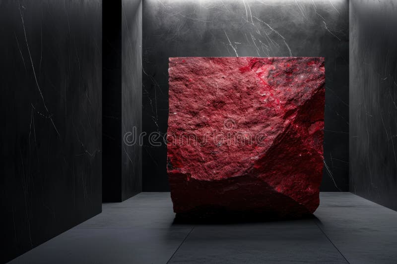 Dramatic Red Rock Sculpture in Dark Room Stock Illustration ...