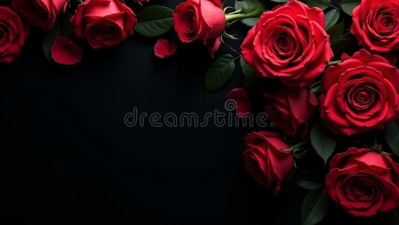 Dramatic Red Roses on Black Background Perfect for Valentines Day Stock ...