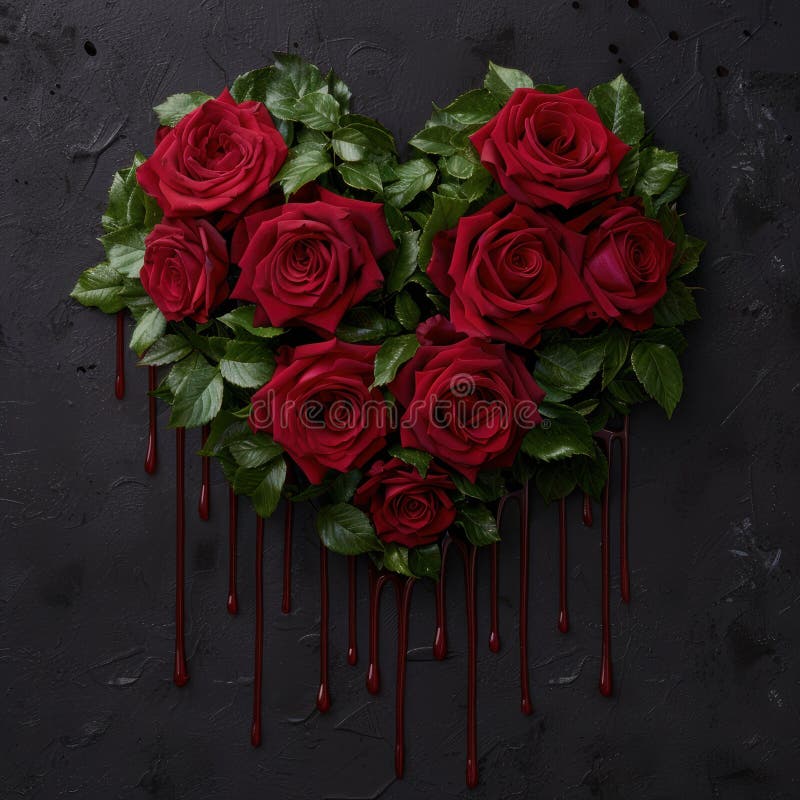 Dramatic Red Roses with Dripping Blood-like Effect Stock Illustration ...