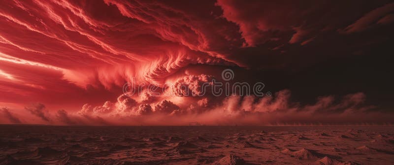 Dramatic Red Sky during a Powerful Dust Storm. Stock Image - Image of ...