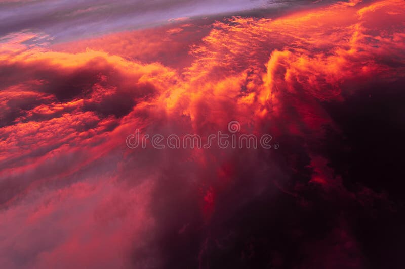 Dramatic Red Sky Seen from the Window of an Airplane, Creating a ...