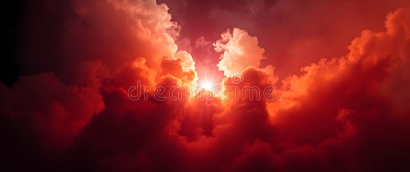 Dramatic Red Sky with Sunburst through Clouds - Panoramic Landscape ...