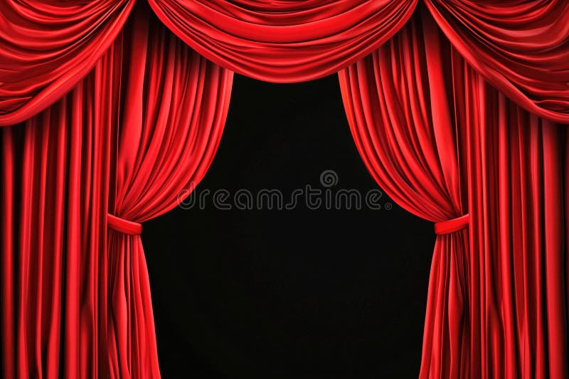 Dramatic Red Stage Curtain with Spotlight on Black Background for ...