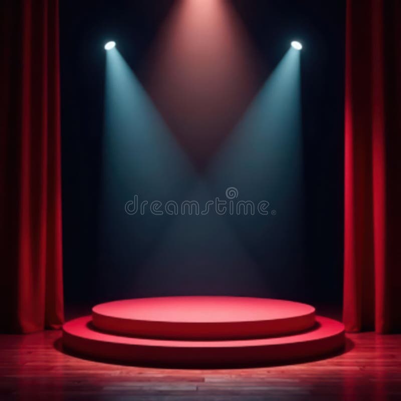 Dramatic Red Stage Platform with Spotlight and Curtain , Stage ...