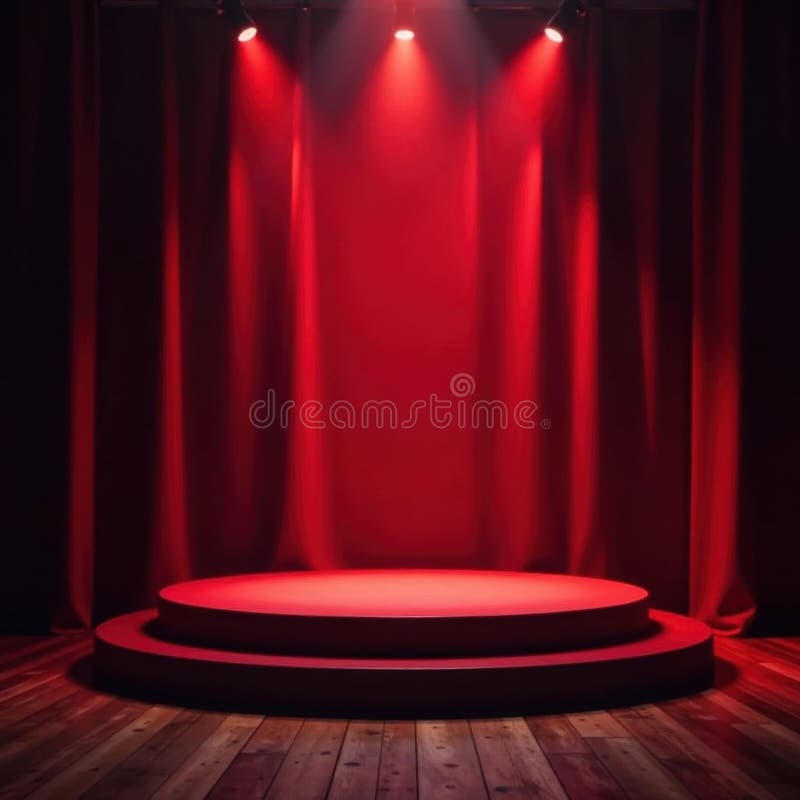 Dramatic Red Stage Platform with Spotlight and Curtain , Lighting ...
