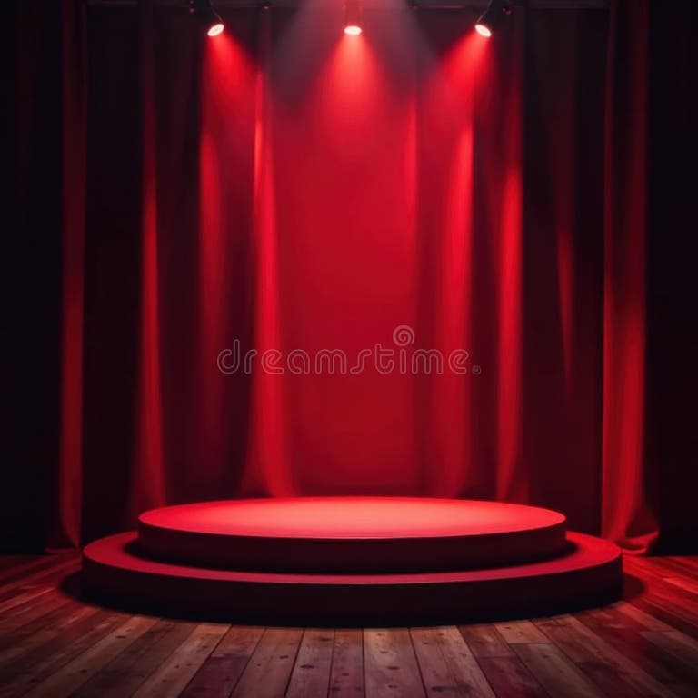 Dramatic Red Stage Platform with Spotlight and Curtain , Lighting ...