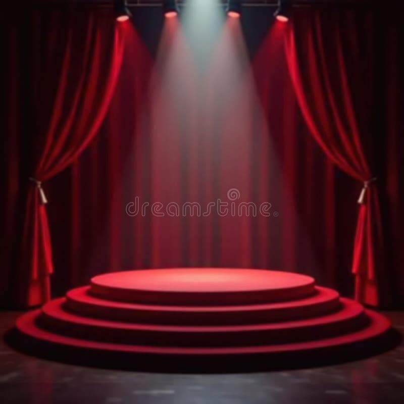 Dramatic Red Stage Platform with Spotlight and Curtain , Show, Curtain ...
