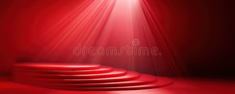 Dramatic Red Stage with Spotlight Highlighting Circular Steps in a ...
