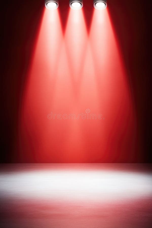 Dramatic Red Stage with Triple Spotlights and Empty Space Stock Image ...