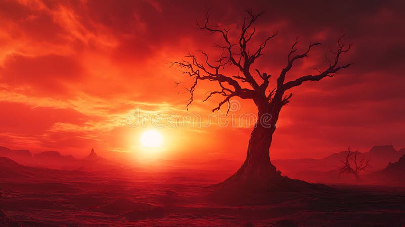 Dramatic Red Sunset Landscape Background Stock Illustration ...