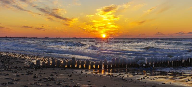 Dramatic, Red Sunset Over the Sea, Baltic Sea, Poland Stock Image ...