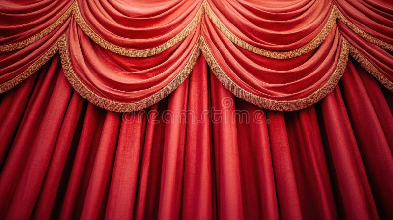 Dramatic Red Velvet Curtains with Golden Trim - Stage Setting and ...