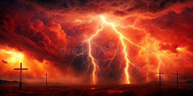 Dramatic Religious Background Hell Realm Bright Lightnings in Dark Red ...