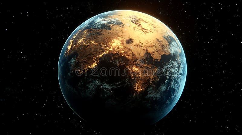 Dramatic Rendering of Planet Earth in Space Displaying City Lights and ...