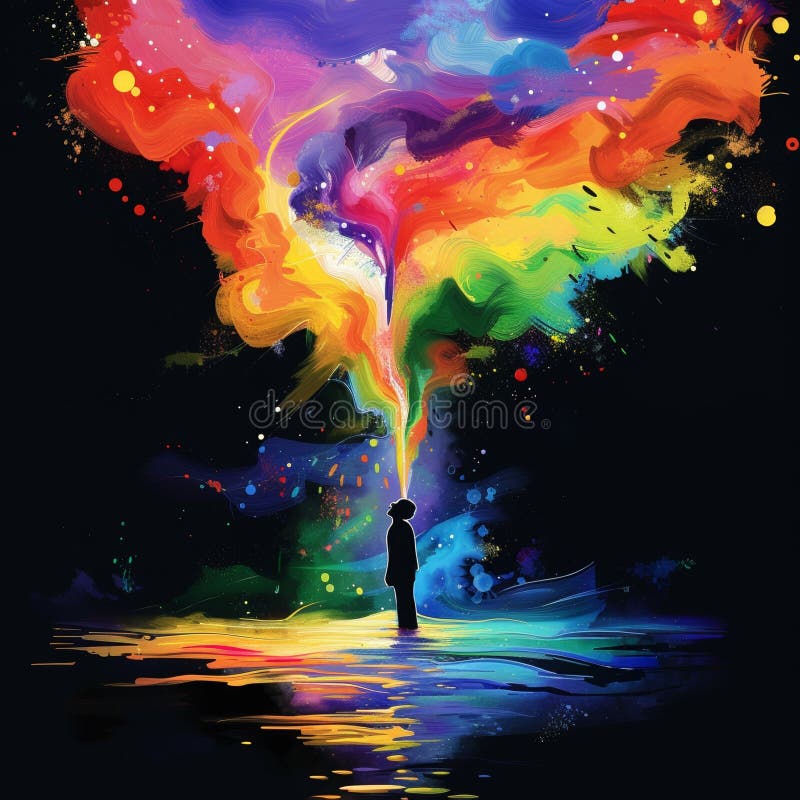 A Dramatic Rendition of a Mind Filled with Rainbow Colored Ideas Stock ...