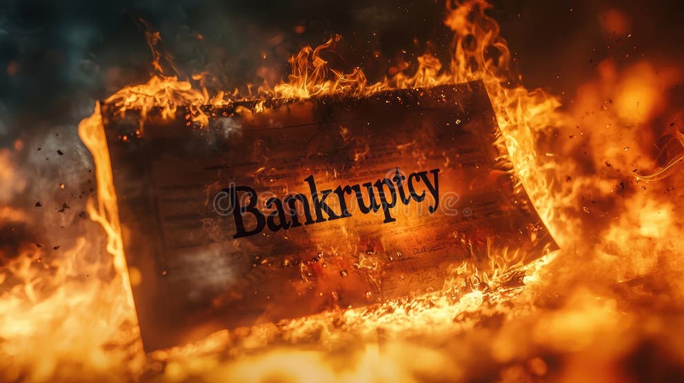 Dramatic Bankruptcy Symbolism: Financial Document in Flames Conceptual ...
