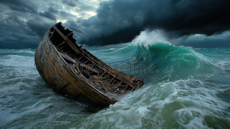 A Dramatic Representation of a Ship Sinking in a Raging Whirlpool with ...