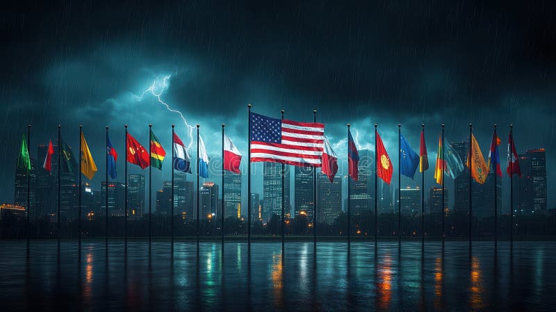 Dramatic Representation of Usa and Eu Trade War with Flags and Stormy ...