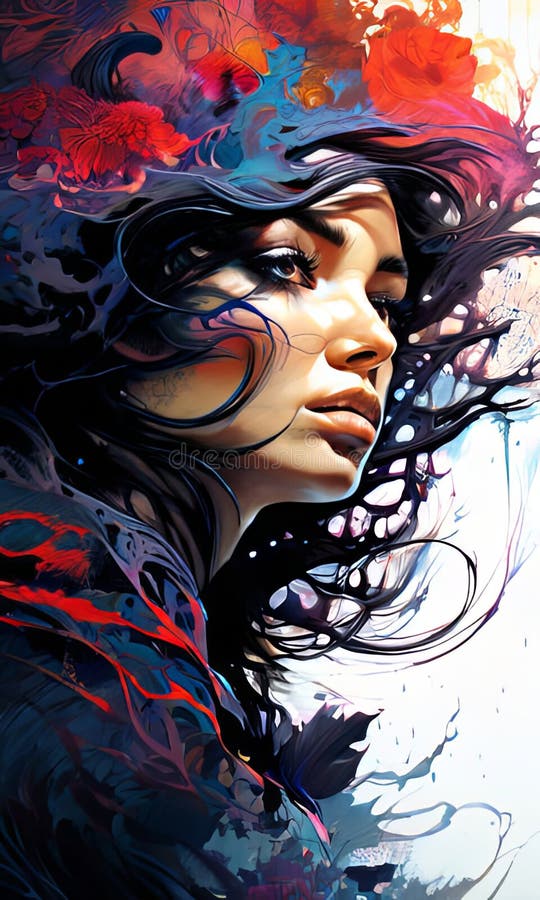 Dramatic Representation of Woman Highlighted by Vibrant Colors and ...