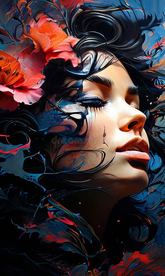 Dramatic Representation of Woman Highlighted by Vibrant Colors and ...