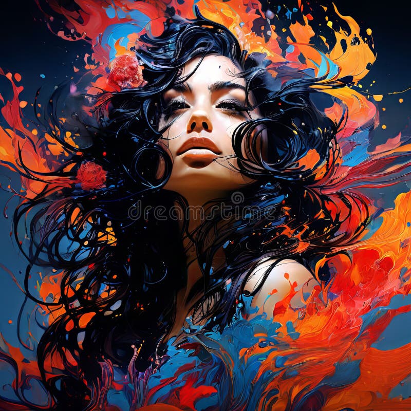Dramatic Representation of Woman Highlighted by Vibrant Colors and ...