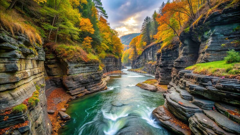Dramatic River Water Flowing through a Deep Gorge Stock Illustration ...