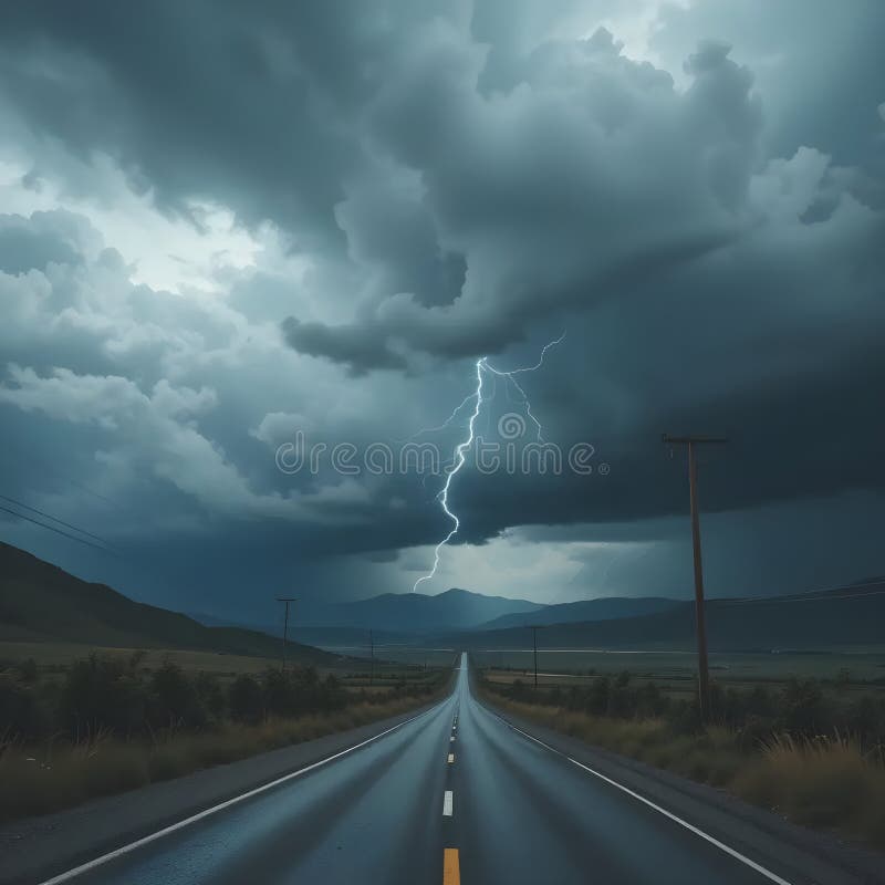 Dramatic Road Leading into a Powerful and Approaching Stormy Sky Stock ...