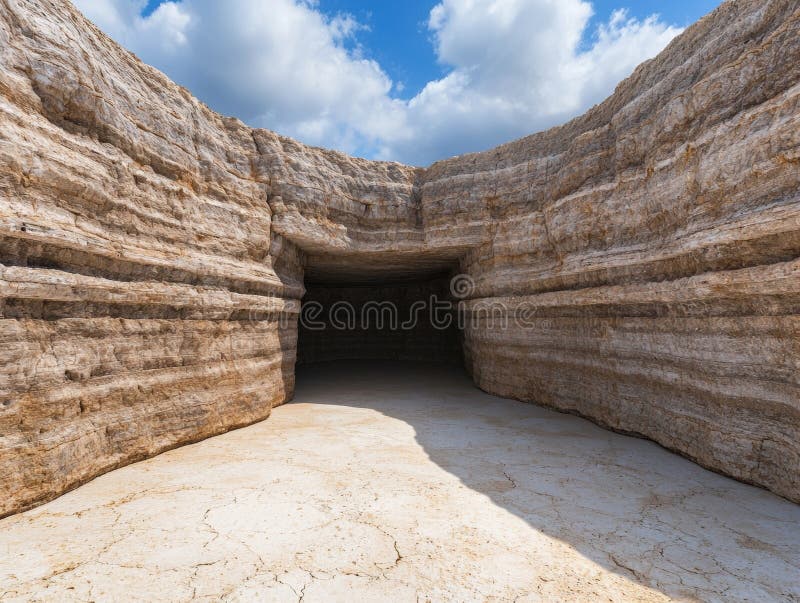 Dramatic Rock Formation with a Narrow Passage Stock Illustration ...