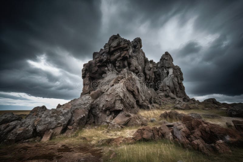 Dramatic Rock Outcropping with Stormy Sky Above Stock Image - Image of ...