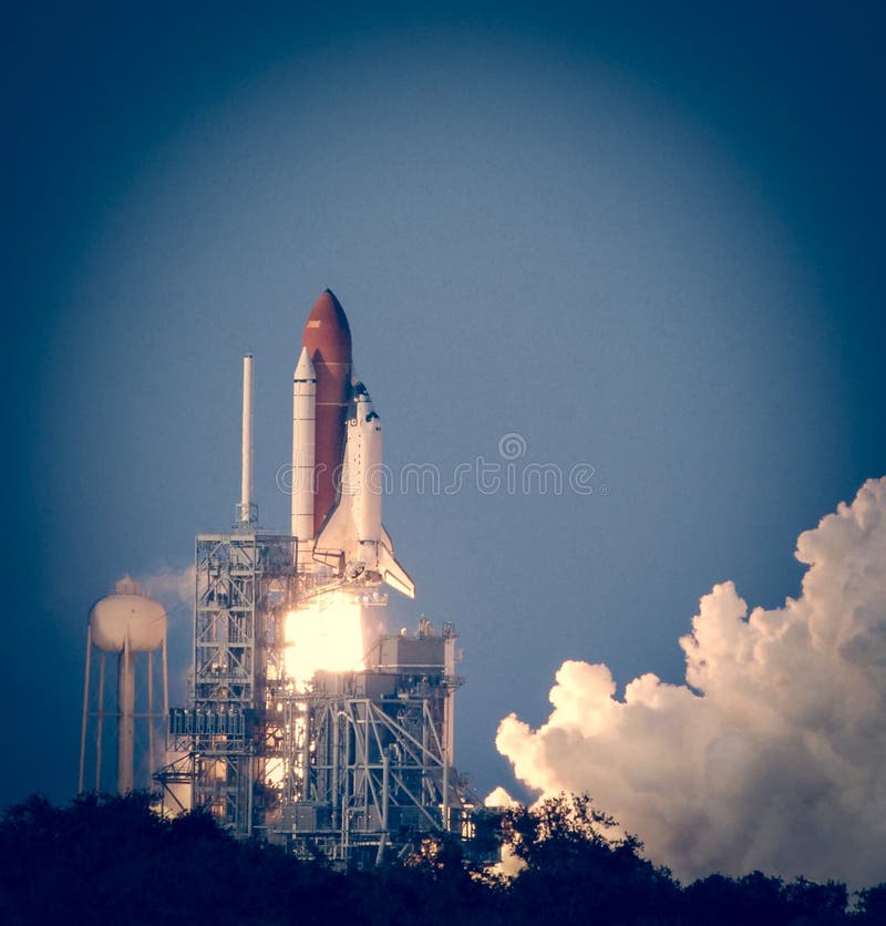 Dramatic Rocket Launch. Clouds, Smoke and Gas. Rocket Launch Platform ...