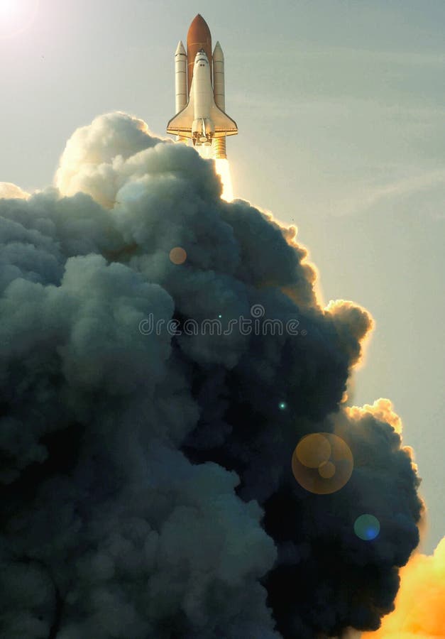Dramatic Rocket Launch. Clouds, Smoke and Gas. Rocket Launch Platform ...