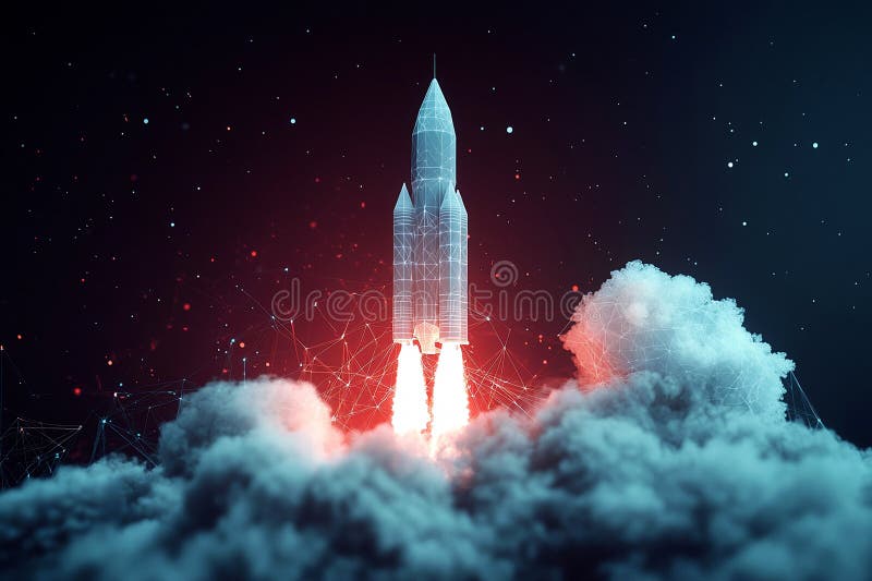 Dramatic Rocket Launch: Fiery Ascent through Smoky Clouds, Space ...