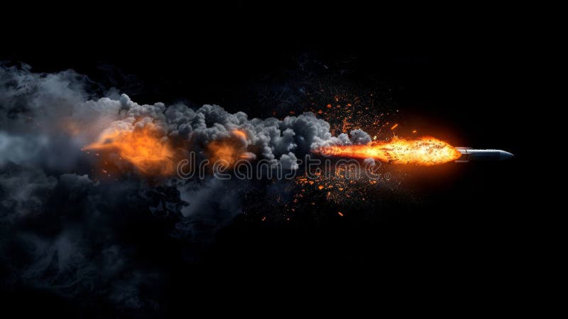 Dramatic Rocket Launch with Intense Fire and Swirling Smoke, Showcasing ...
