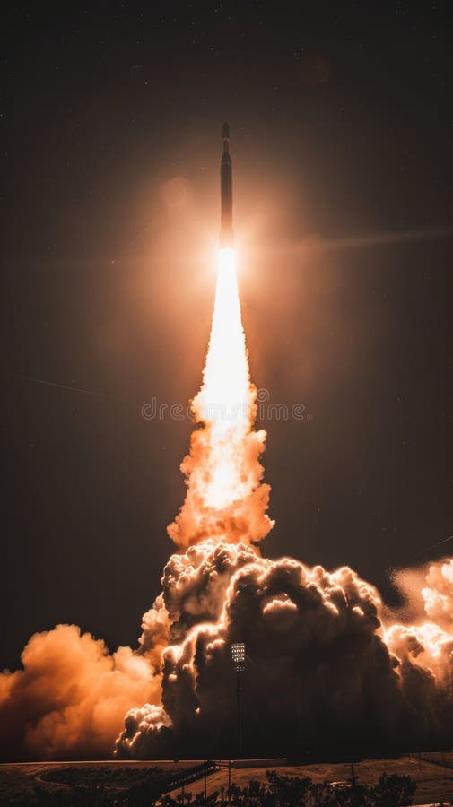 Dramatic Rocket Launch at Night Stock Image - Image of orbit, liftoff ...