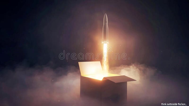 Rocket Launching from Open Box Dramatic Startup Success Innovation 3d ...