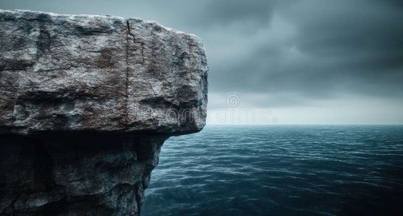 Dramatic Rocky Cliff Overlooking a Stormy Ocean Stock Illustration ...