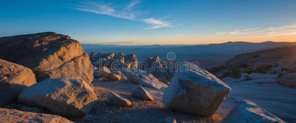 Dramatic Rocky Landscape Under Clear Blue Sky at Sunset Stock Image ...