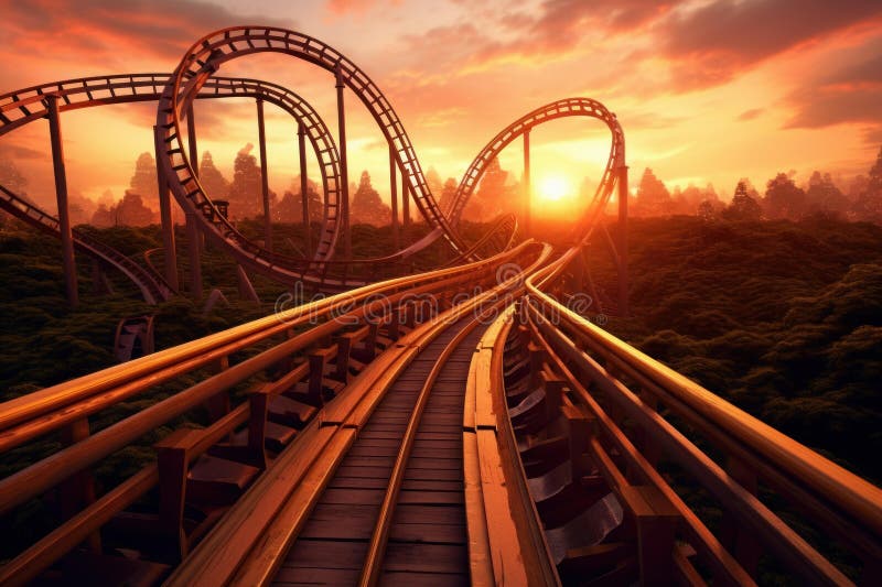 Dramatic Roller Coaster Sunset. Generate Ai Stock Image - Image of loop ...