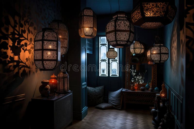 Dramatic Room, with Unique Lighting and Shadows Created by Hanging ...