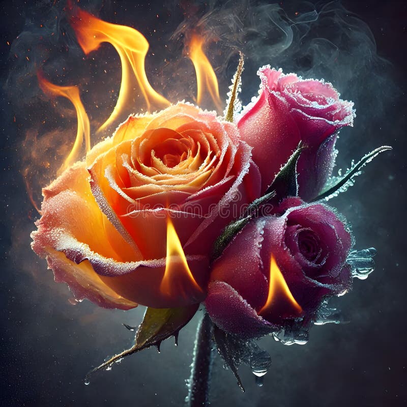 Fire Rose Fantasy stock illustration. Illustration of artistic - 373683941
