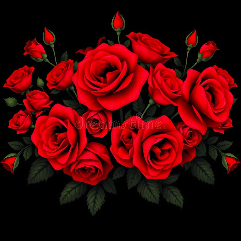 A Dramatic Rose Garden Design with Deep Red Blooms on a Black ...