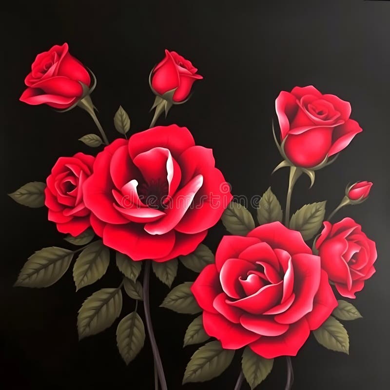 A Dramatic Rose Garden Design with Deep Red Blooms on a Black ...