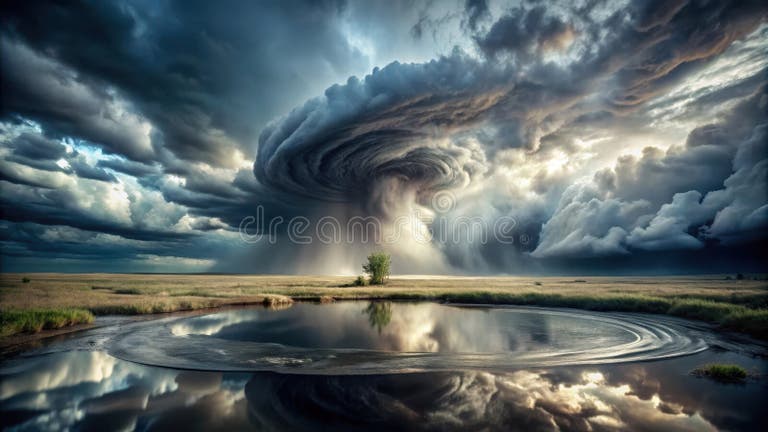 Dramatic Rotating Storm Clouds Over Serene Still Water Reflecting the ...
